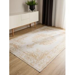 benuta Basic Waschbarer Teppich George Cream/Gelb 80x150 cm - Vintage-Stil Teppich im Used-Look