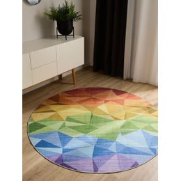benuta Basic Waschbarer Kurzflor Teppich George Multicolor &oslash; 120 cm rund - Bunter Teppich f&uuml;r Wohnzimmer