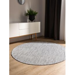 benuta Basic Baumwollteppich Ron Beige/Schwarz &oslash; 120 cm rund - Moderner Kurzflor-Teppich f&uuml;r Wohnzimmer