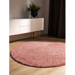 benuta Basic Waschbarer Hochflor Shaggyteppich Soho Rosa &oslash; 80 cm rund - Bettvorleger f&uuml;r Schlafzimmer