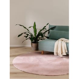 benuta Basic - Kunstfell-Teppich Furry Rosa &oslash; 80 cm rund