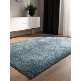 benuta Basic Waschbarer Hochflor Shaggyteppich Soho Blau 60x120 cm - Bettvorleger f&uuml;r Schlafzimmer