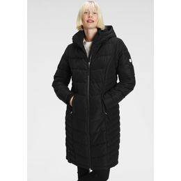 Steppmantel ALPENBLITZ "Konstanz", Damen, Gr. 40, schwarz, Web, Obermaterial: 100% Polyester. Futter: 100% Polyester. Kapuzenfutter: 100% Polyester. Wattierung: 100% Polyester, kontrastfarbene Details, unifarben, figurumspielend lang, Rippstrickbündchen, Mäntel, mit kuscheligem Kapuzen-Fleecefutter