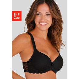 Schalen-BH Lascana, Damen, Gr. 90, Cup F, schwarz, Spitze, Obermaterial: 46% Polyamid, 43% Polyester, 11% Elasthan, BHs, mit Bügel rundherum aus edler, floraler Spitze, Dessous
