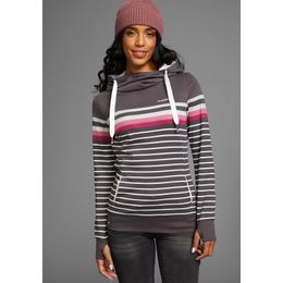 Kapuzensweatshirt Kangaroos, Damen, Gr. 32/34, grau (grau, weiß, bordeaux), Interlock, Obermaterial: 100% Baumwolle. Kapuzenfutter: 100% Baumwolle, gestreift, bequem hüftbedeckend, Rippbündchen mit Daumenlöchern, Sweatshirts, Langarm mit Daumenlöchern, bequem geschnitten und hüftbedeckend