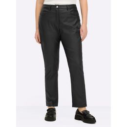 sheego Damen Lederimitathose mit geradem Bein, schwarz, Größe 44