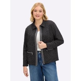 sheego Damen Shirtjacke mit Glanzgarn-Details, schwarz-gemustert, Gr&ouml;&szlig;e 40/42