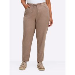 sheego Damen Schlupfhose im garngefärbten Karo, mit Bindegürtel, schlamm-gemustert, Größe 56