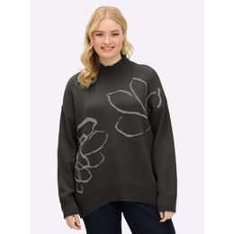 sheego Damen Pullover mit glitzerndem Intarsienmuster, graphit-grau-gemustert, Gr&ouml;&szlig;e 40/42