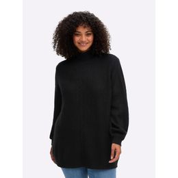 sheego by Joe Browns Damen Stehkragenpullover mit Zopfmuster-Detail, schwarz, Größe 48/50