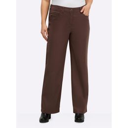 sheego Damen 5-Pocket-Hose mit seitlichem Dehnbund, schoko, Größe 54