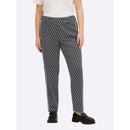 sheego Damen Hose mit Jacquardmuster und Galonstreifen, schwarz-ecru-gemustert, Größe 52