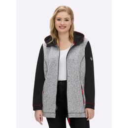 sheego Gro&szlig;e Gr&ouml;&szlig;en Kapuzenfleecejacke mit Kontrastdetails, schwarz-ecru-meliert, Gr&ouml;&szlig;e 44 - Damen