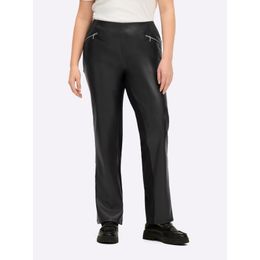 sheego Gro&szlig;e Gr&ouml;&szlig;en Lederimitathose im Materialmix, schwarz, Gr&ouml;&szlig;e 46 - Damen