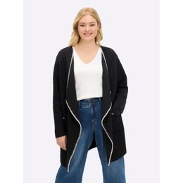 sheego Damen Strickjacke mit Zierstich-Details, schwarz-ecru, Größe 48/50