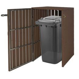 1er WPC-Mülltonnenverkleidung MCW-J28, Mülltonnenbox, Metall Holzoptik, erweiterbar 240l ~ braun