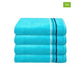 Schiesser 4er-Set: Handtücher "Skyline" in Türkis - 38% | Größe 50x100 cm | Badtextilien