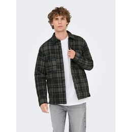 Only & Sons ONLY & SONS Hemdjacke "Gudmund" in Grau/ Schwarz - 50% | Gr&ouml;&szlig;e S | Herren-plussize