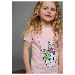 T-Shirt Kidsworld "für kleine Mädchen", Mädchen, Gr. 116/122, rosa (hellrosa), Jersey, Obermaterial: 100% Baumwolle, bedruckt, Basic hüftlang, Rundhals, abgesteppte Kante, Shirts, Kurzarm, basic geschnittene Passform, mit Glitzerdetails und Print