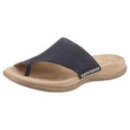 Zehentrenner Gabor, Damen, Gr. 39 (5,5/6), blau (nachtblau), Nubukleder, Schuhe, Keilabsatz, Sommerschuh, Dianette mit kontrastfarbiger Stickerei