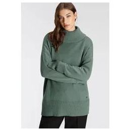 Rollkragenpullover Tamaris, Damen, Gr. 36/38, grün (salbei melange), Strick, Obermaterial: 50% Viskose, 26% Polyamid, 24% Polyester, Casual, lässig geschnitten hüftbedeckend, Strickbündchen, Pullover, in lässiger Form mit seitlichen Schlitzen