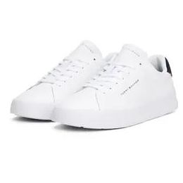 Sneaker Tommy Hilfiger "TH COURT LTH DETAIL ESS", Herren, Gr. 48, bunt (weiß, dunkelblau), Leder, Lederimitat, sportlich, Schuhe, Freizeitschuh, Halbschuh, Schnürschuh mit seitlichem Logoschriftzug