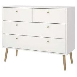 Kommode Andas "Bodo, Aufbewahrung, Schubladenschrank, Stauraum, modern, Breite 99 cm", weiß, B:98,7cm H:64,8cm T:39,1cm, Spanplatte, Sideboards, 4 Schubladen, Weiß oder Schwarz, Beine und Griffe aus Echtholz