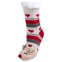Haussocken Capelli New York, Damen, Gr. 39-42, bunt (cream combo), Polyacryl, unifarben mit Farbeinsätzen, Socken, mit kuscheligem Plüschrand