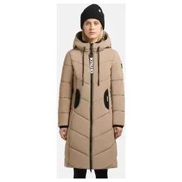 Wintermantel Khujo "Aribay4 Light-YM", Damen, Gr. L (40), beige, Obermaterial: 100% Polyester, Innenfutter: 100% Polyester, Wattierung: 100% Polyester, tailliert knielang, hoch geschlossener Ausschnitt, Ärmel ohne Ärmelschlitz Rippstrickbündchen, Mäntel, Winter Steppmantel mit Kapuze und Gehschlitz