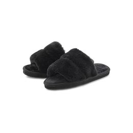 Vivance Hausschuh 'Pantolette, Pl&uuml;sch Hausschuhe, Mule, offener Schuh,' schwarz Gr. 36 f&uuml;r Damen. Mit Fellimitat