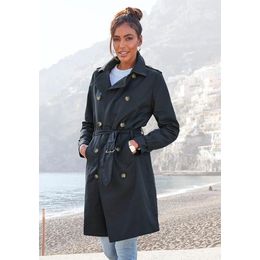 Lascana Trenchcoat blau Gr. 34 für Damen. Mit V-Ausschnitt. Figurumspielend