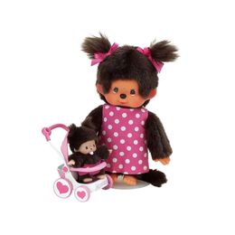 Kinderwagenset | 20 cm | Monchhichi Puppe | Mutti mit Kind und Kinderwagen | Gr.: onesize