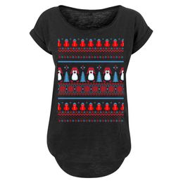 F4NT4STIC Long Cut T-Shirt Christmas Pinguin Muster in schwarz | Gr.: L