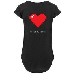 F4NT4STIC Long Cut T-Shirt Pixel Herz Happy New Year Silvester in schwarz | Gr.: L
