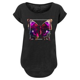 F4NT4STIC Long Cut T-Shirt Pink Schmetterling LONG TEE in schwarz | Gr.: L