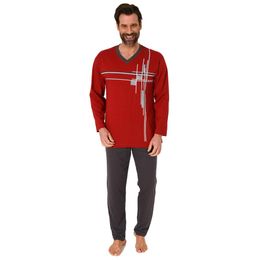 Normann Schlafanzug langarm Pyjama - 77892 in rot | Gr.: 48