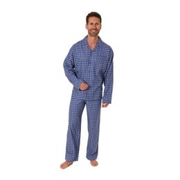 Normann Flanell Pyjama Schlafanzug zum durchknöpfen - 70113 in blau | Gr.: 52