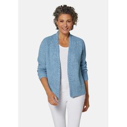 GOLDNER Elegante Grobstrickjacke, Zopfmuster in jeansblau / melange | Gr.: 46