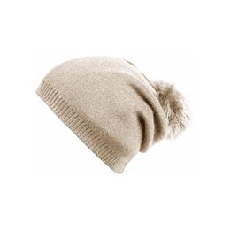 Capelli New York Beanie mit Metall-Logo an der Krempe beige