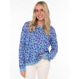 Zwillingsherz Strickpullover &raquo;"Gestrickter-Leo"&laquo; Animal-Muster, Rundhalsausschnitt, Langarm, Feinstrick blau S/M S/M Damenpullover von Zwillingsherz