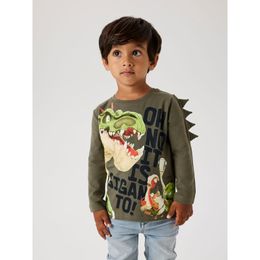 name it Langarmshirt »NMMDOVID GIGANTO NREG LS TOP NOOS VDE« mit großem Dino-Frontmotiv Dusty Olive 116 116 Shirt von name it für Jungen