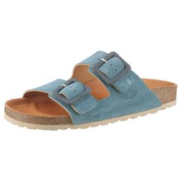 VERBENAS Pantolette »Randell Velour«, Sommerschuh, Schlappen, Hausschuh, Urlaubschuh mit Softfußbett jeansblau 42 42 Pantolette mit ergonomisch...