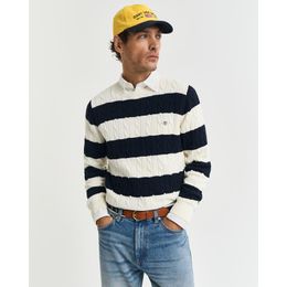 Gant Rundhalspullover &raquo;STRIPED COTTON CABLE C-NECK&laquo; besticht durch ein durchgehendes Streifenmuster in Zopfstrickstruktur evening blue L L...