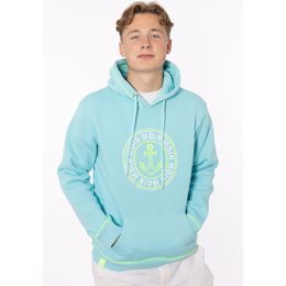 Zwillingsherz Herren Hoodie &raquo;"Anker & Moin"&laquo;, mit neongelber Kontrastnaht blau S