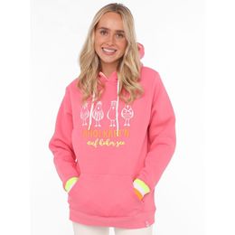 Zwillingsherz Damen Hoodie &raquo;"Ahoi K&auml;pt'n"&laquo;, mit maritimer Botschaft, lustigen M&ouml;wen, K&auml;ngurutaschen und Stickerei pink SM (S/M)