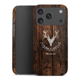 DeinDesign iPhone 17 Pro Handy Premium Case Smartphone Handyh&uuml;lle Schutzh&uuml;lle gl&auml;nzend Wooden Look Deer Wood Premium Case