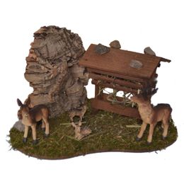 Krippen-Zubehör ALFRED KOLBE "Futterraufe mit Rehfamilie, Weihnachtsdeko", braun, B:13cm H:17cm T:11cm, Holzwerkstoff, Polyresin (Kunststein), Dekofiguren