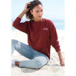 Sweatshirt ELBSAND, Damen, Gr. L (40), weinrot, Sweatware, Obermaterial: 95% Baumwolle, 5% Elasthan, unifarben, figurumspielend hüftlang, Rundhals, Sweatshirts, mit verstellbarem Gummizug am Saum