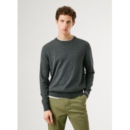 Strickpullover Pepe Jeans "ANDRE CREW NECK", Herren, Gr. M, grau (dunkelgrau marl), Strick, Obermaterial: 94% Baumwolle, 3% Kaschmir, 3% Wolle, unifarben, regular fit, Rundhals, Rippstrickb&uuml;ndchen, Pullover Strickpullover, mit Rundhals, Logo-Jacquard