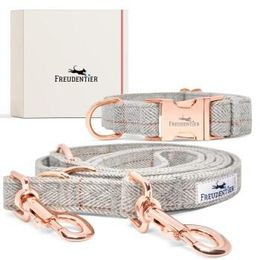 Freudentier Hundehalsband & Hundeleine im Set - 2m F&uuml;hrleine, 3-fach verstellbar - Classic Kollektion S-M